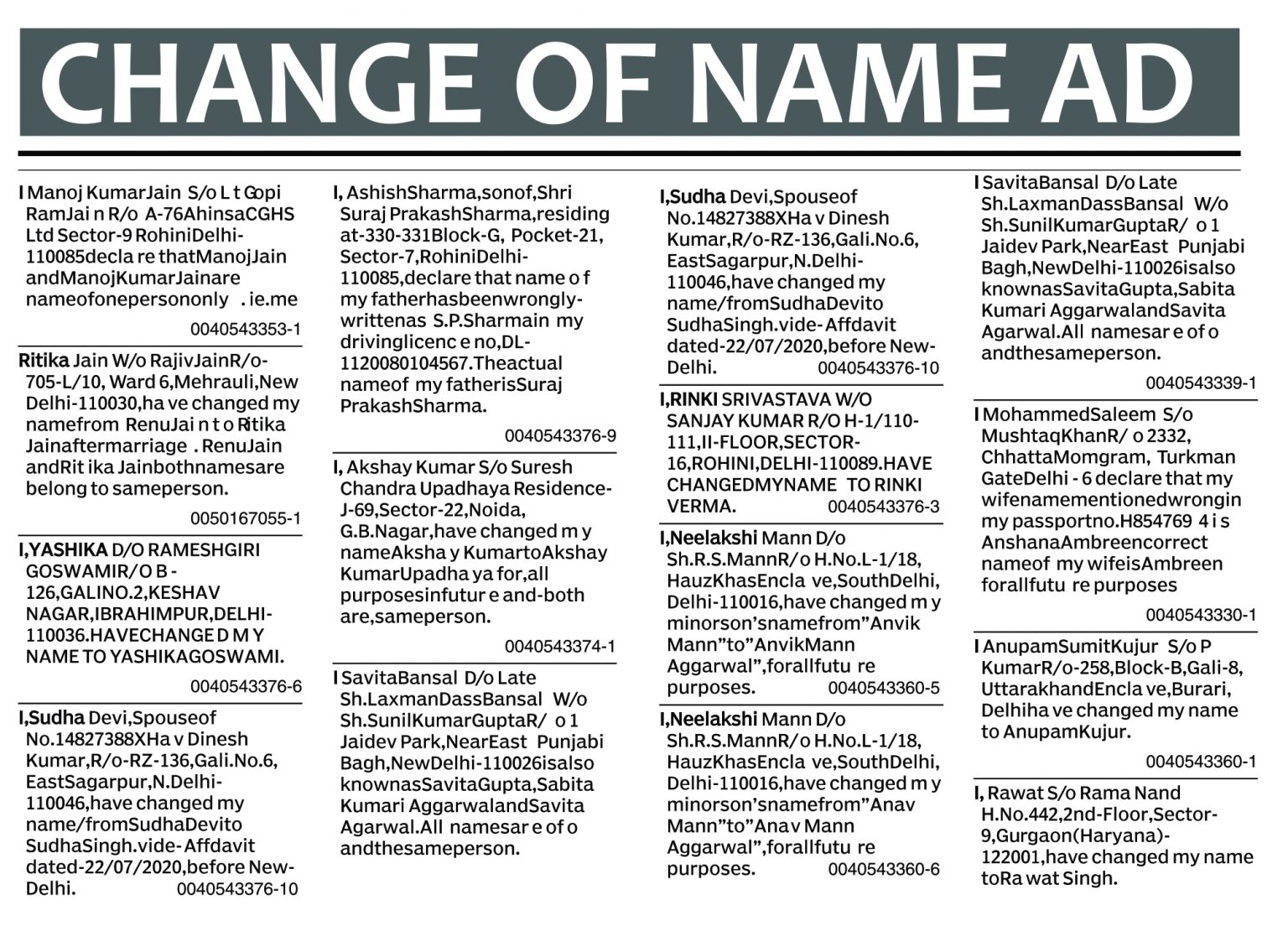 Change of Name Ad in Newspaper | Name Change Ad